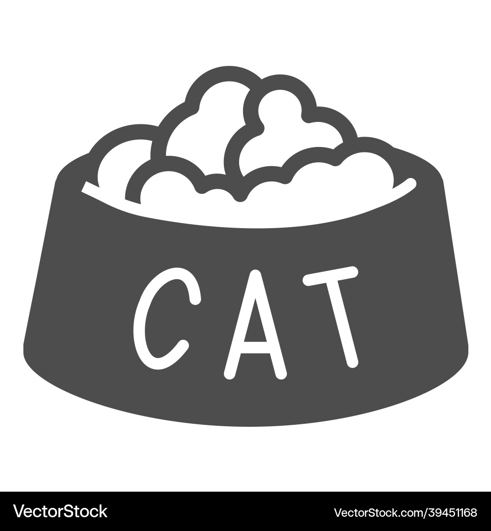 Bowl with cat food pet nutrition solid icon pets Vector Image