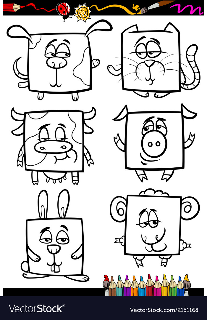 Cute animals cartoon coloring book Royalty Free Vector Image