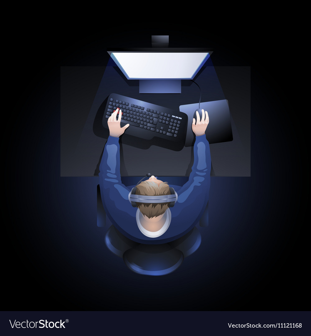 Guy playing the computer Royalty Free Vector Image