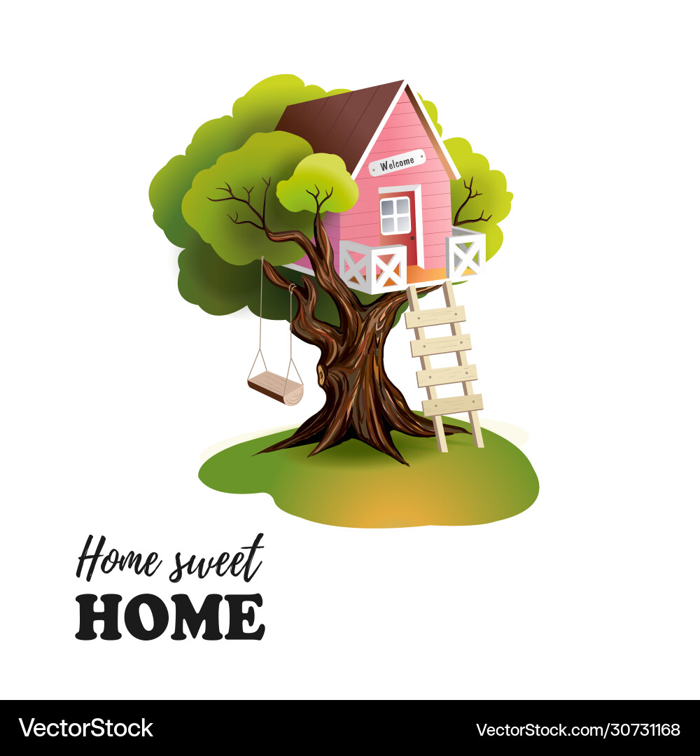 Home sweet home pink tree house Royalty Free Vector Image