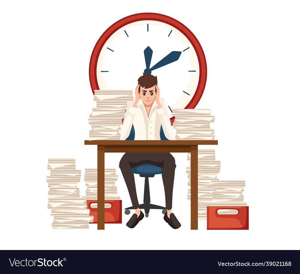 Man overwork in office cartoon character design Vector Image Man overwork in office cartoon character design Vector Image