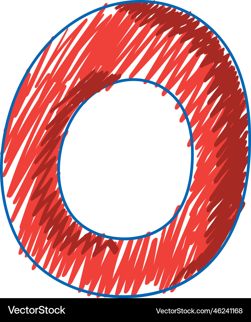 Number zero in pencil colour sketch simple style Vector Image