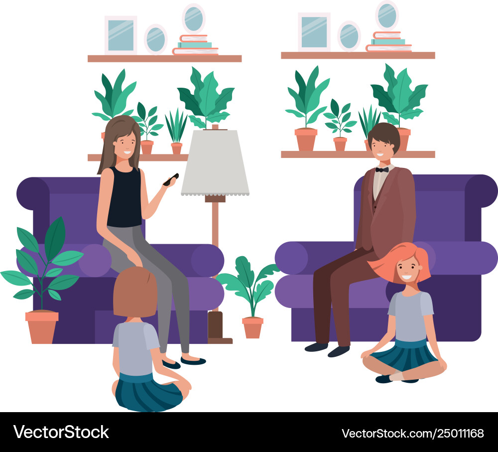 Parents couple with daugethers avatar character Vector Image