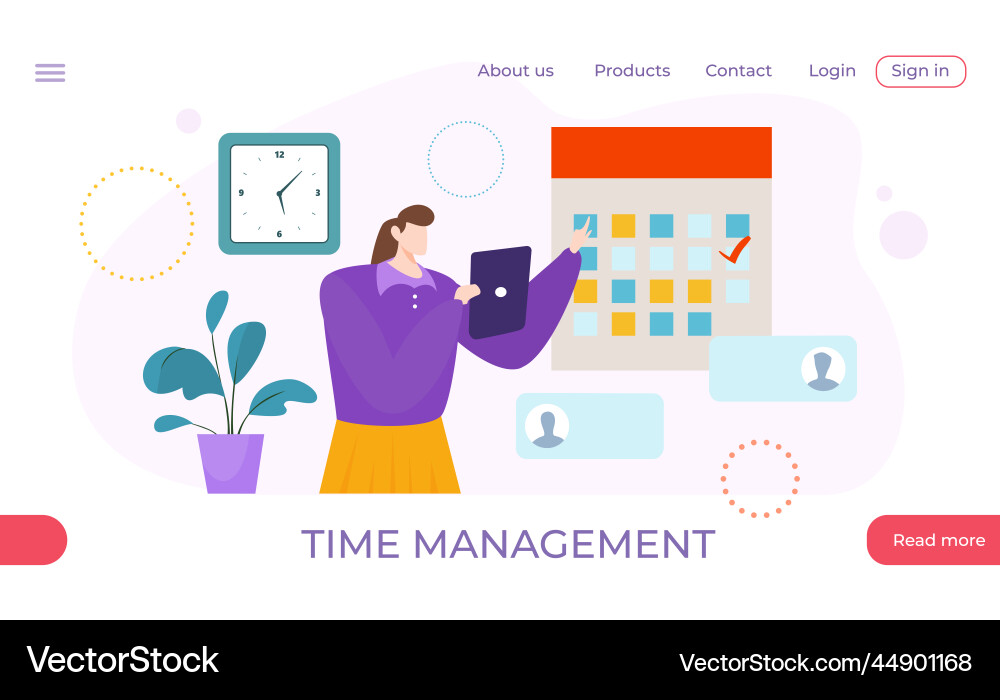 Time management online website landing template Vector Image