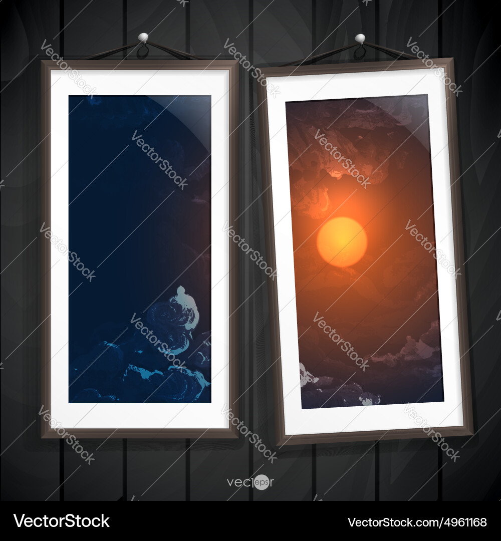 Two frames of picture on a striped old wall Vector Image
