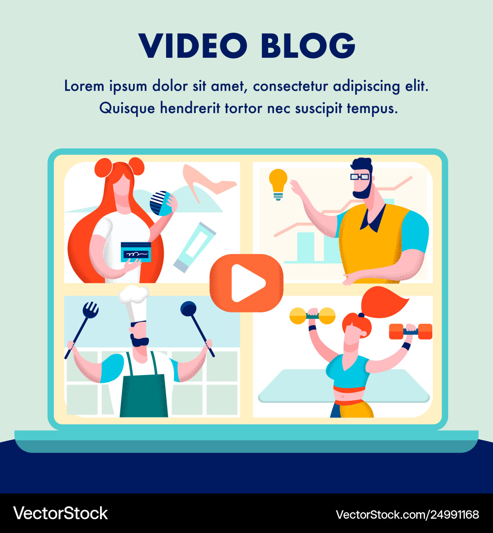 Video blog internet channels flat banner template Vector Image
