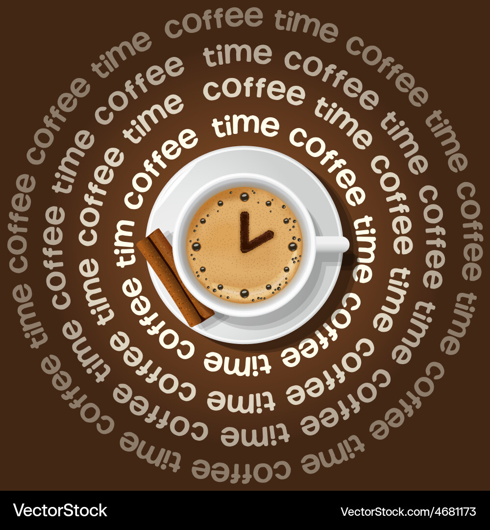 A cup of clock in cappuccino Royalty Free Vector Image