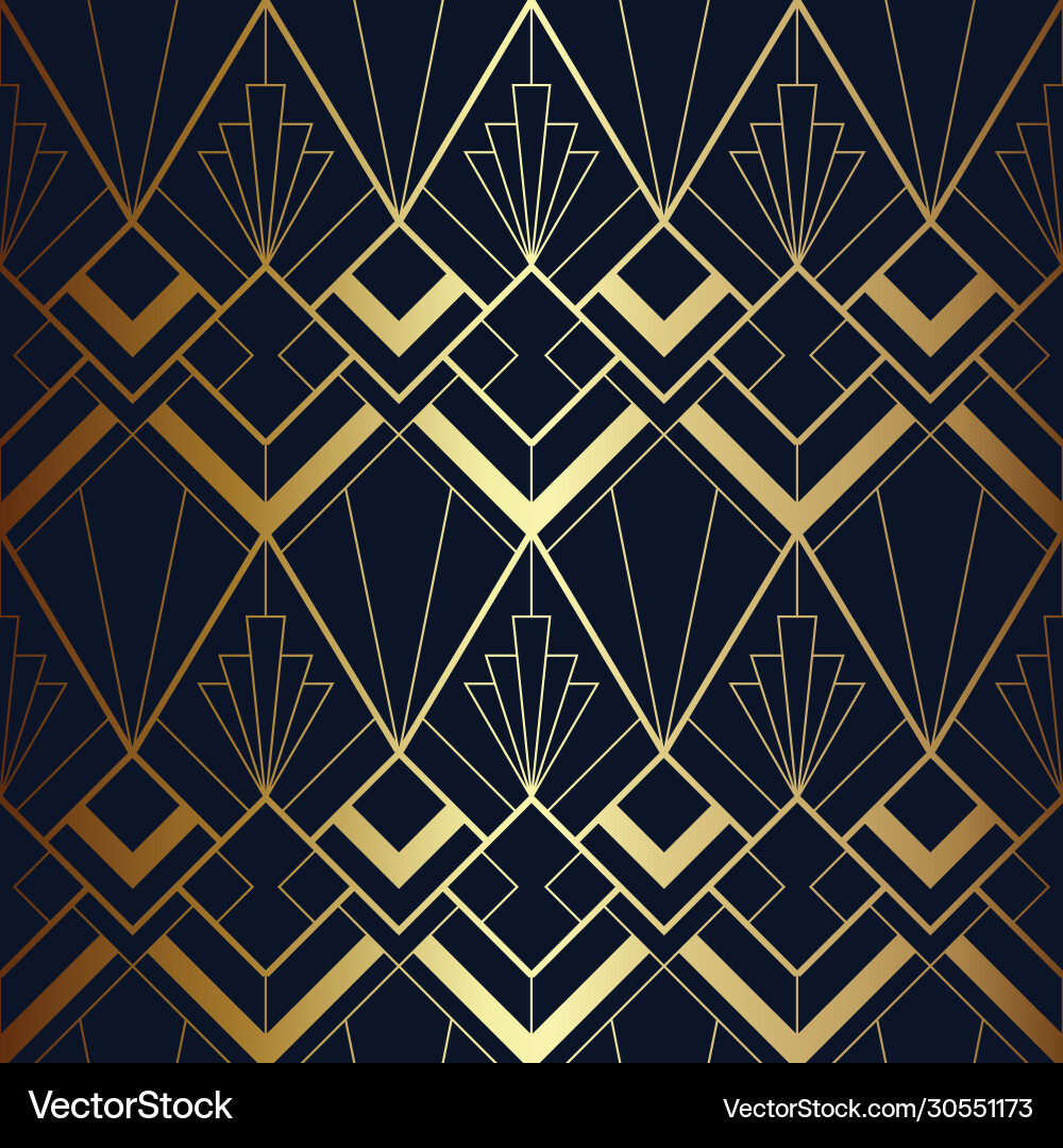 Abstract art deco seamless blue and golden pattern
