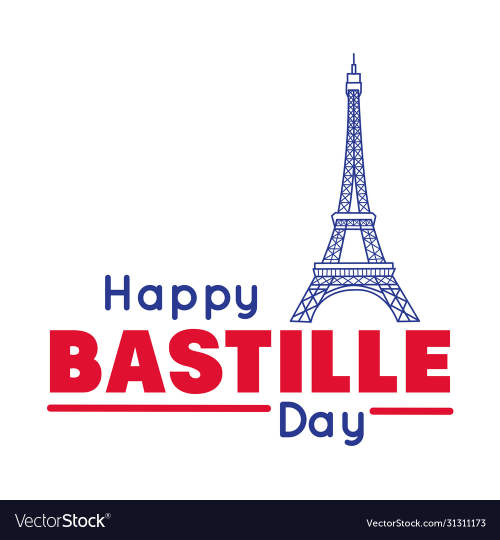 Bastille day lettering with eiffel tower hand draw