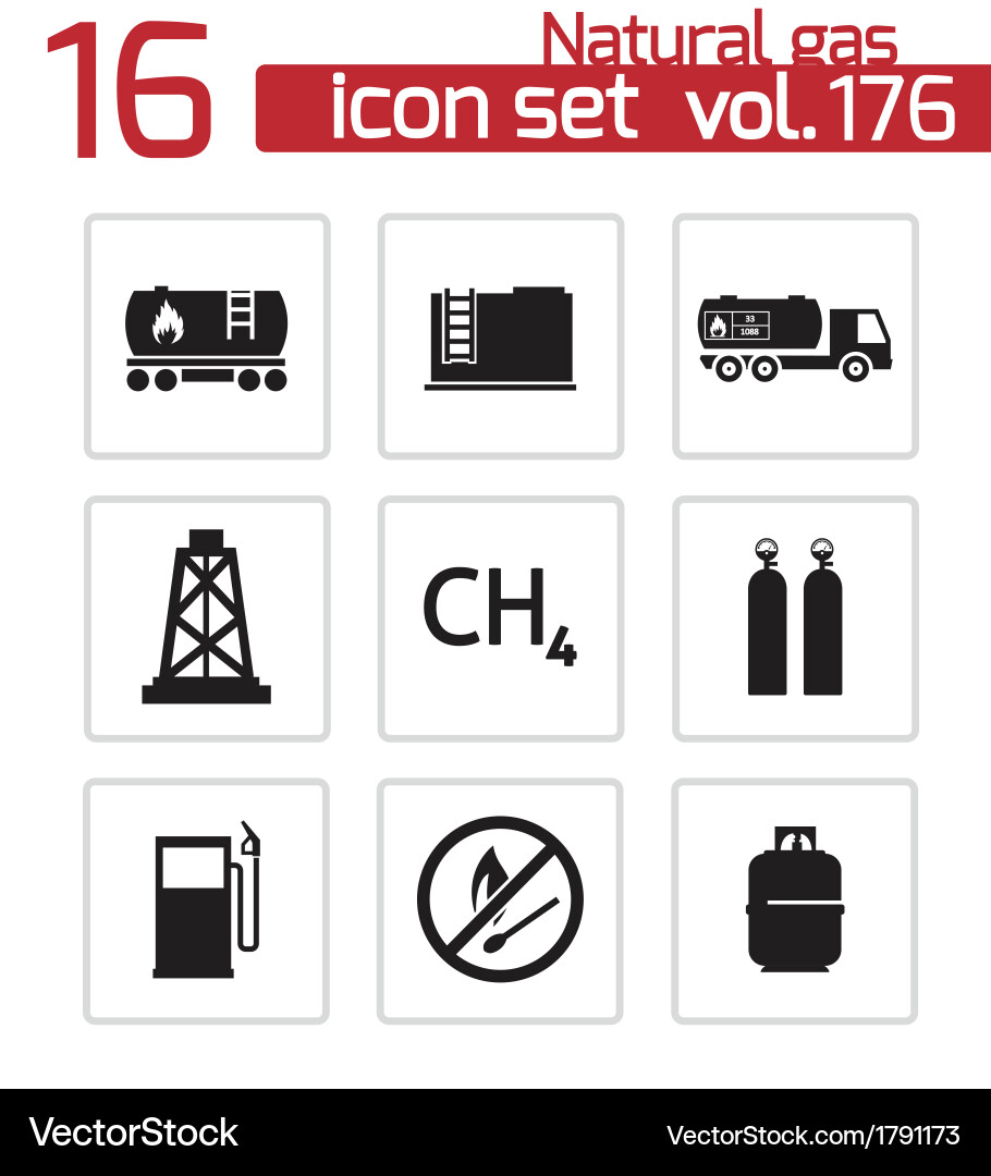 Black natural gas icons set Royalty Free Vector Image