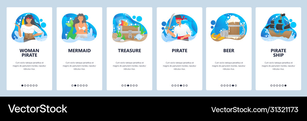 Pirates website and mobile app onboarding screens Vector Image