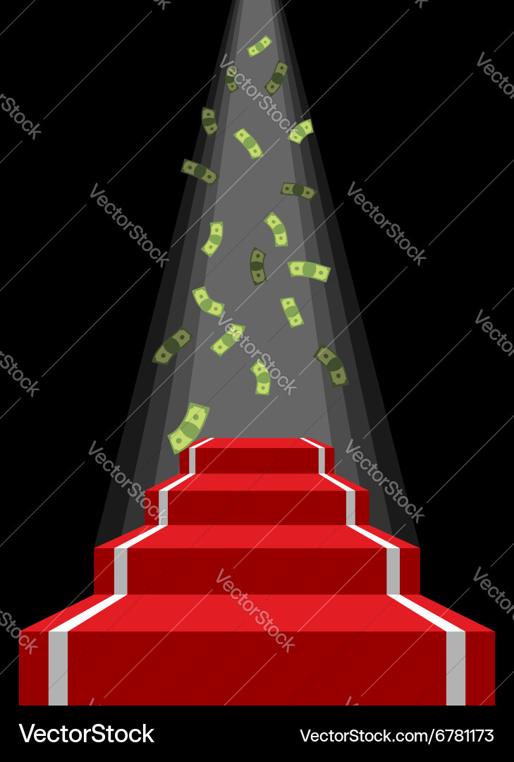 Red carpet and rain money falling dollars Vector Image