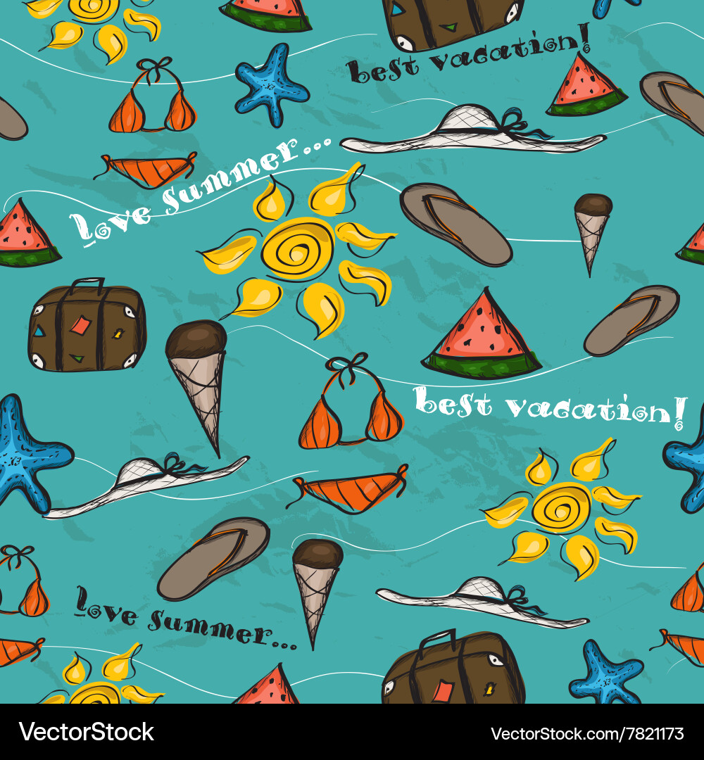 Seamless texture with sea vacation elements Vector Image