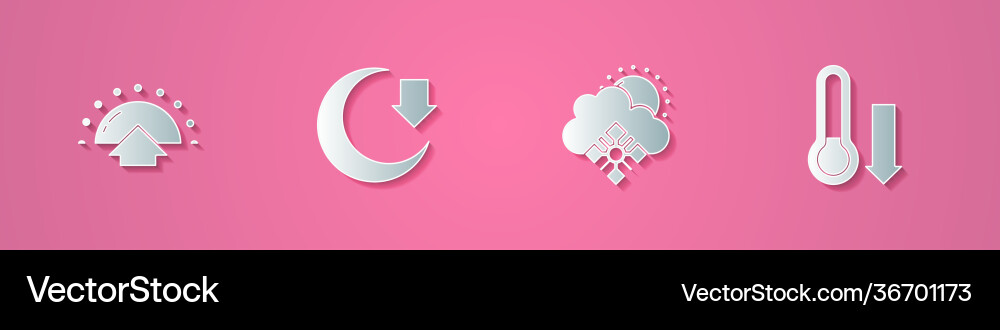 Set paper cut sunrise moon cloud with snow Vector Image