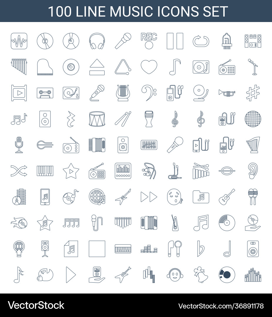 100 music icons Royalty Free Vector Image - VectorStock