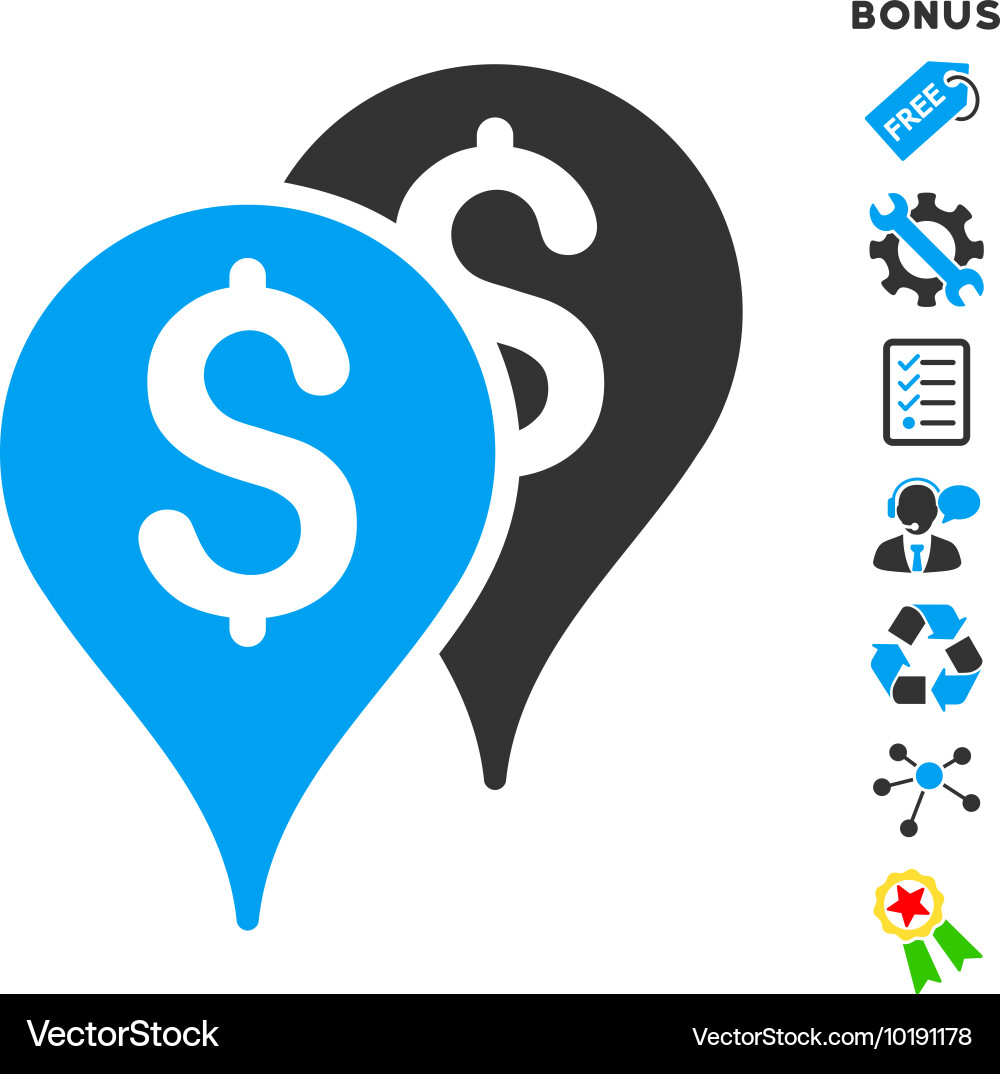 Bank map markers flat icon with bonus Royalty Free Vector