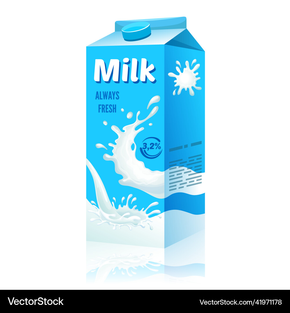 Cartoon blue milk cardboard package concept Vector Image