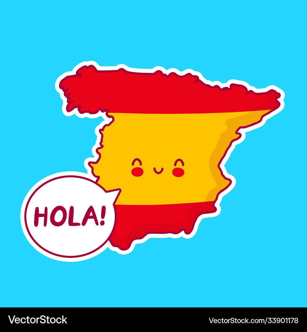 Cute happy funny spain map and flag character Vector Image