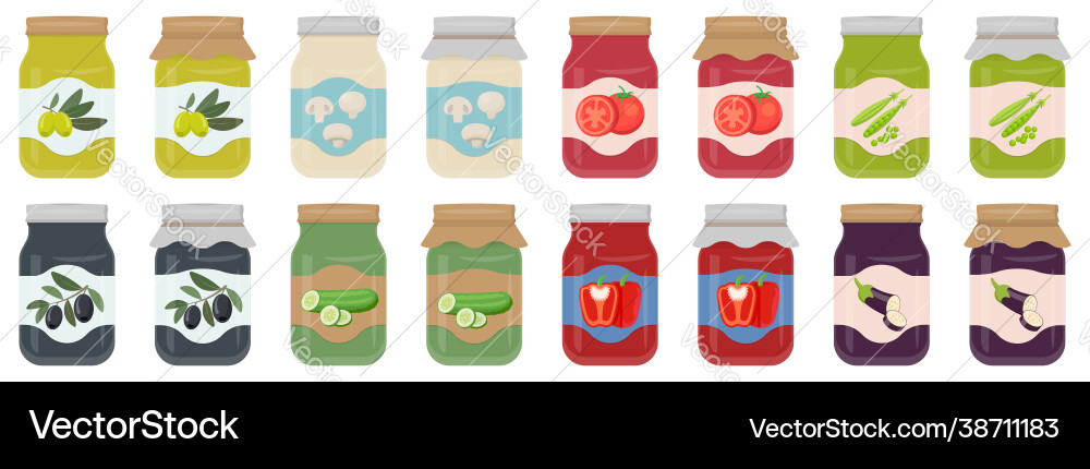Autumn harvesting and canning set jars Royalty Free Vector