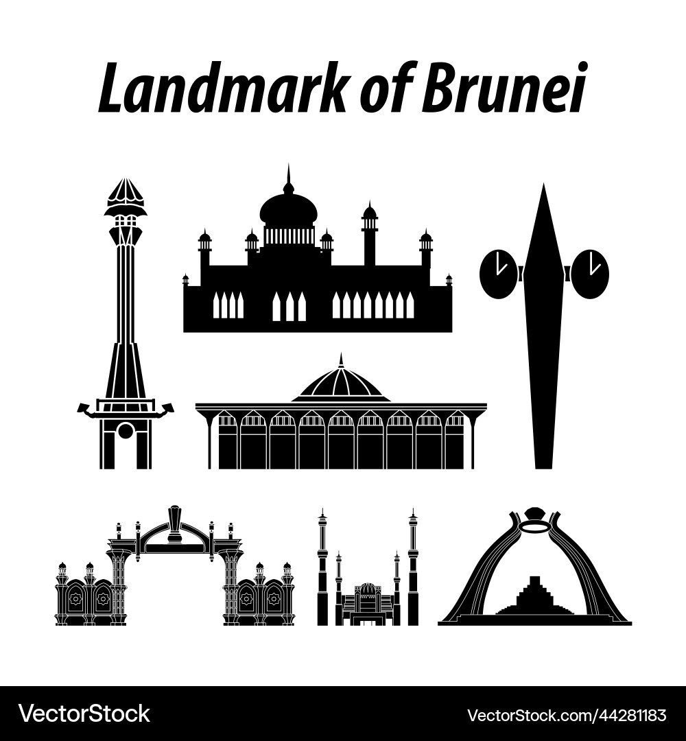 Bundle of brunei famous landmarks by silhouette Vector Image