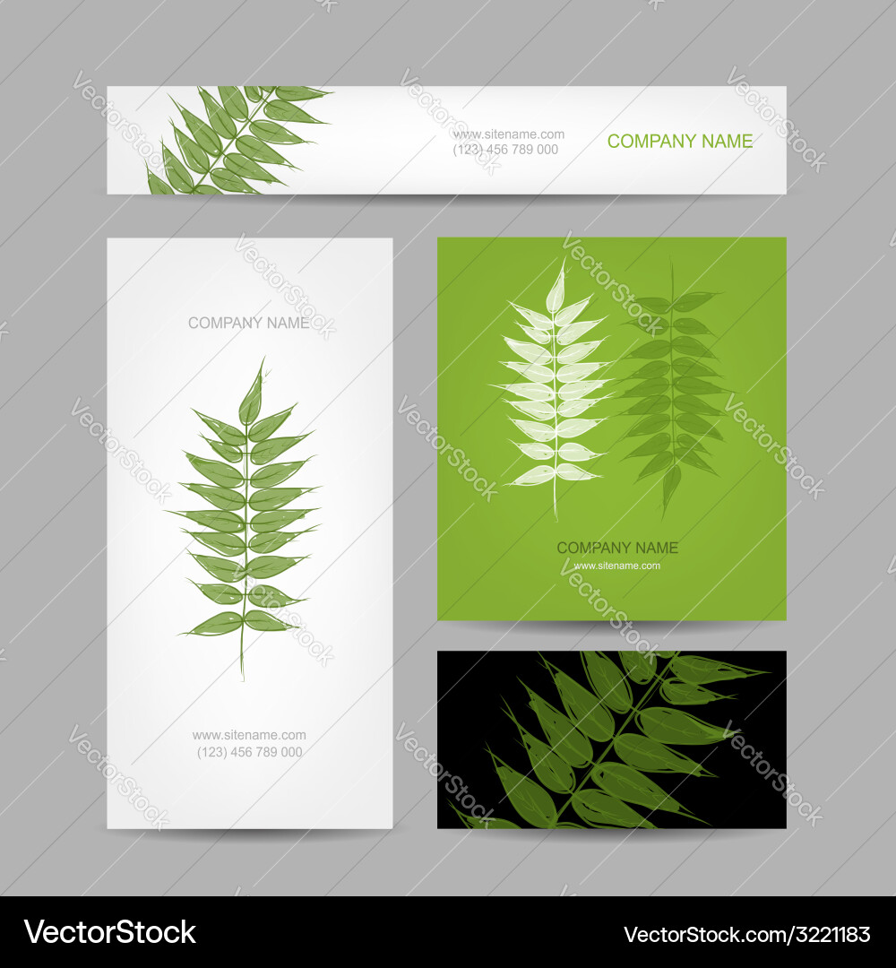 Business cards collection green leaf design Vector Image
