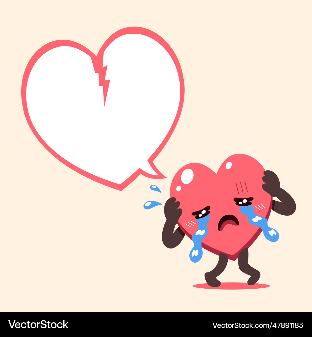 Cartoon crying heart character with white speech Vector Image