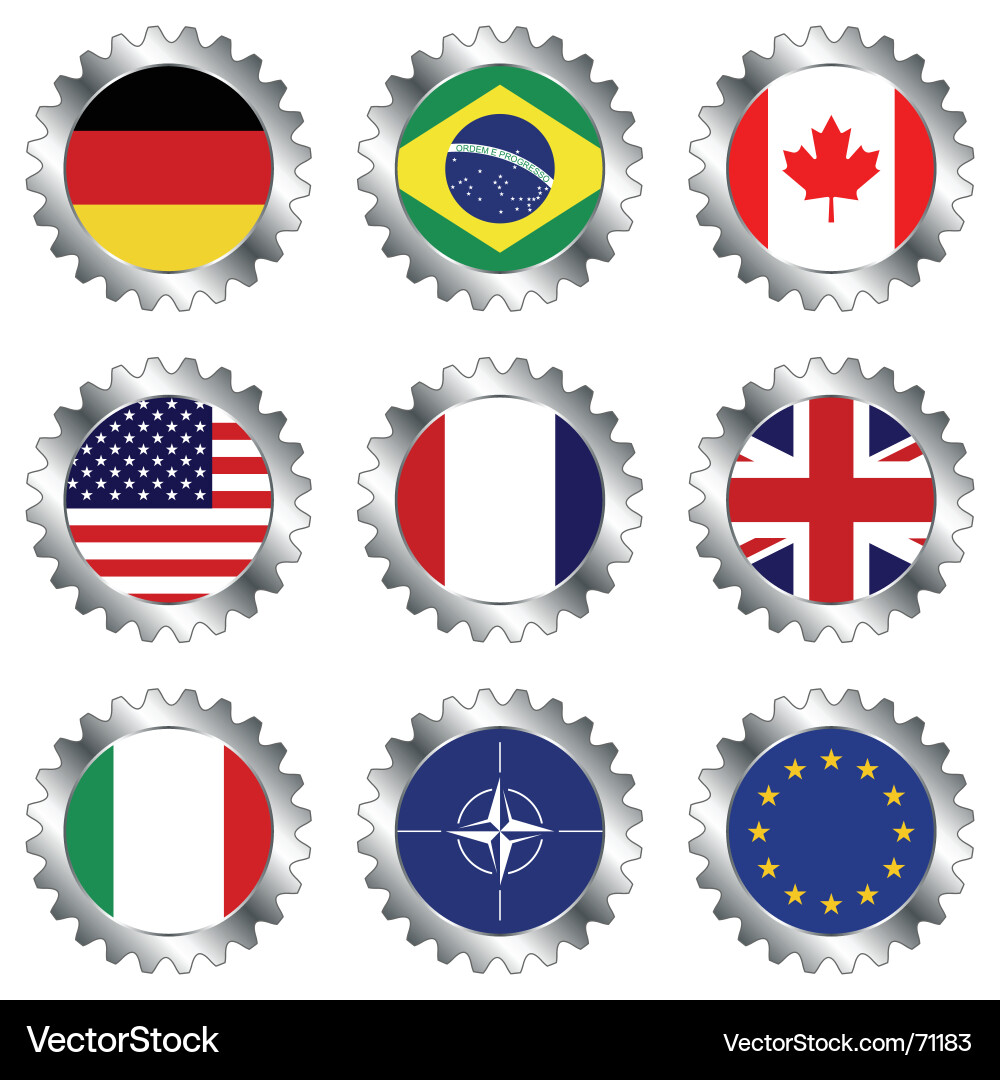 Cogwheels with flags Royalty Free Vector Image