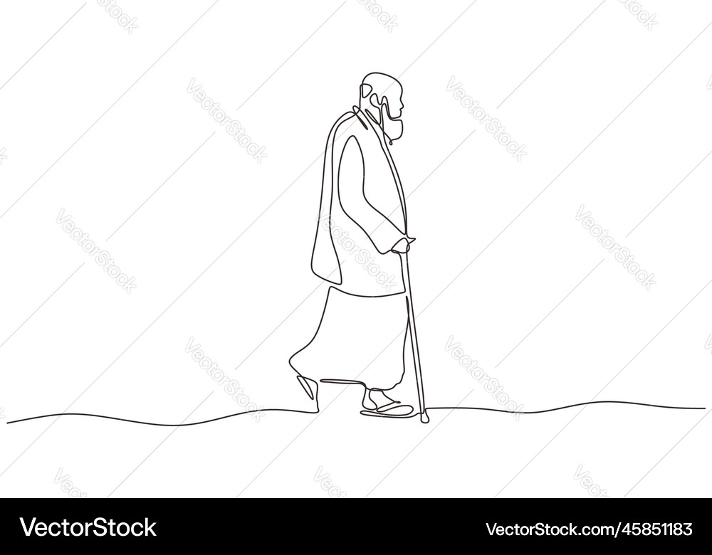 Continuous one line drawing of arabic man walking Vector Image
