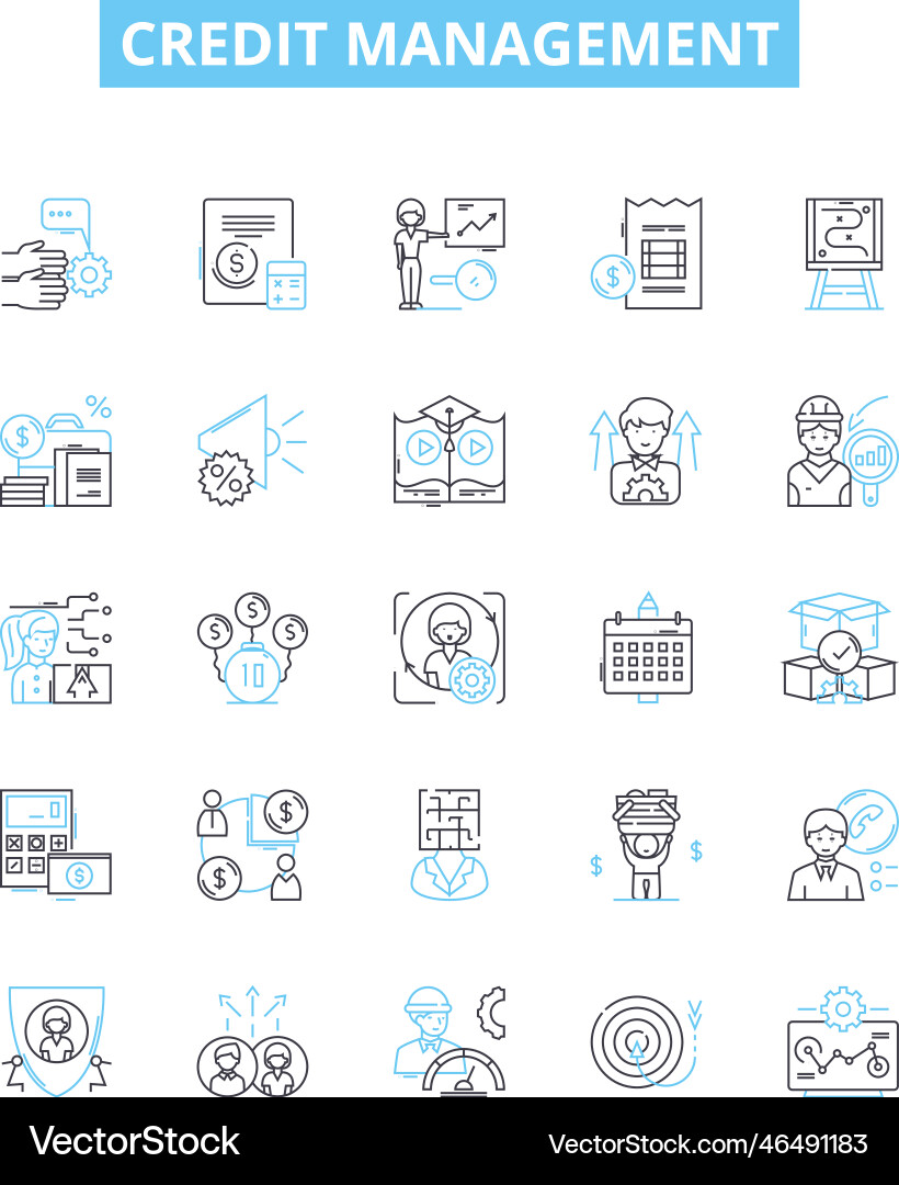 Credit management line icons set Royalty Free Vector Image