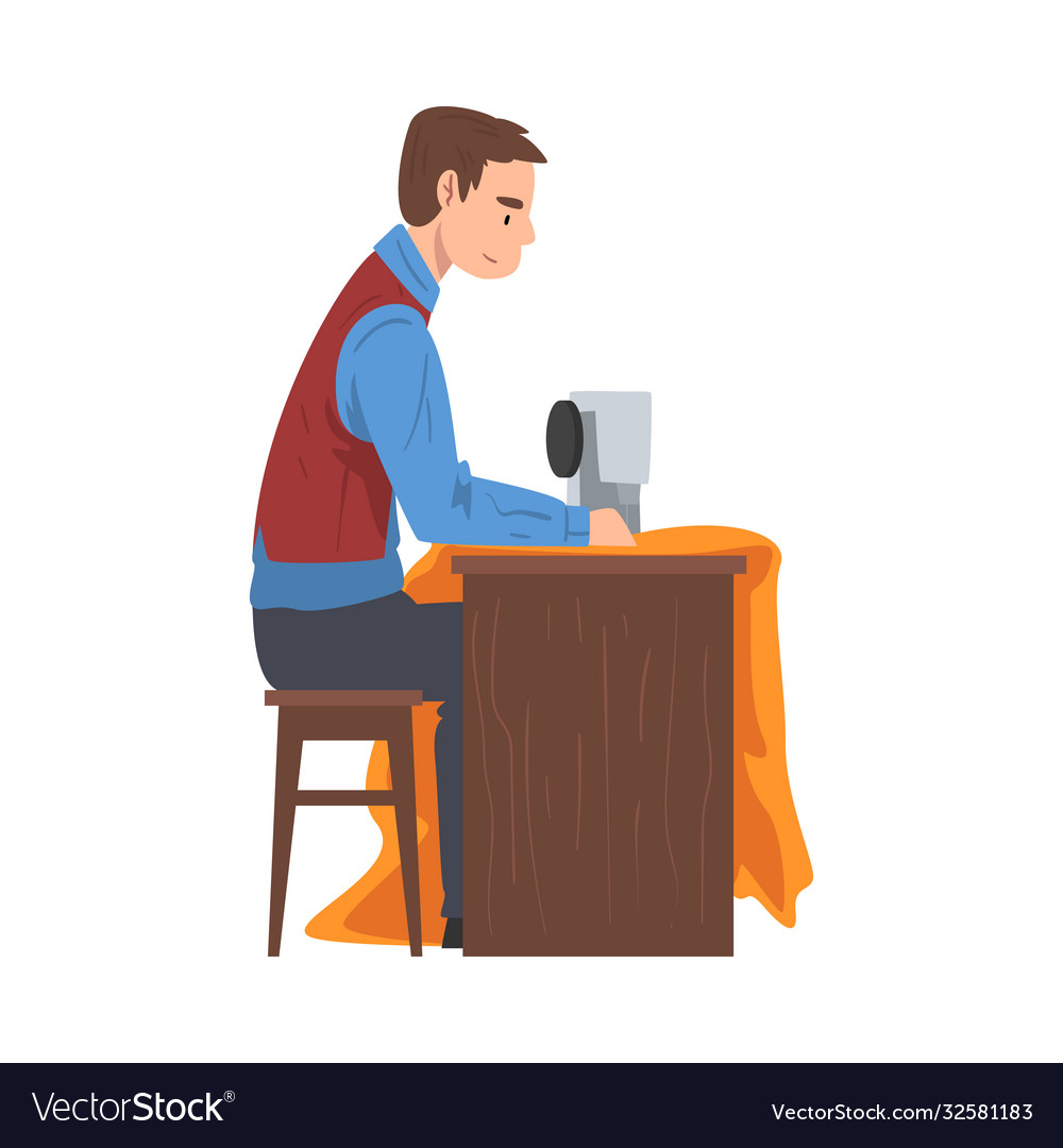 Dressmaker Sewing Clothes Sewing Machine Male Vector Image