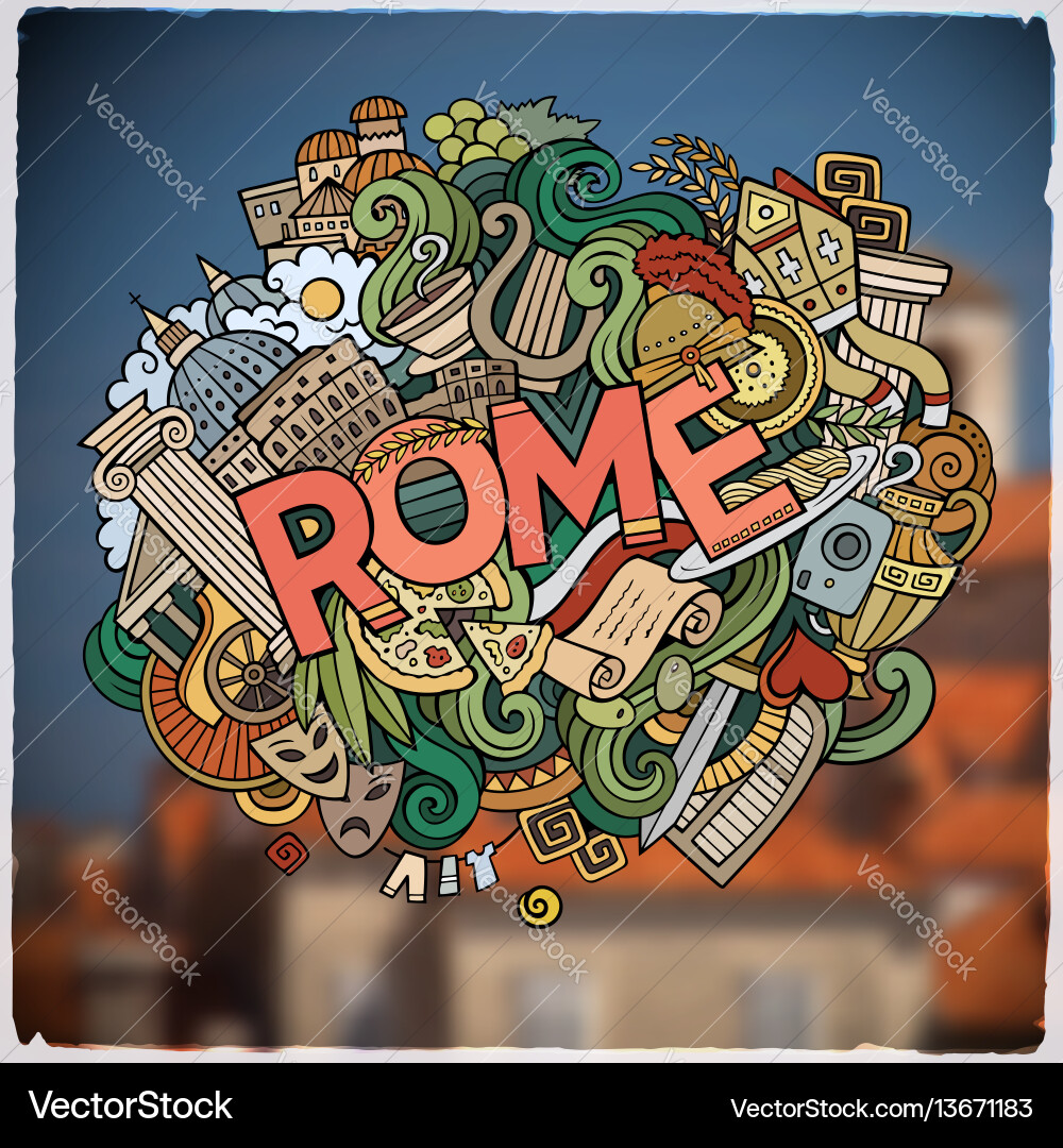Rome hand lettering and doodles elements and Vector Image