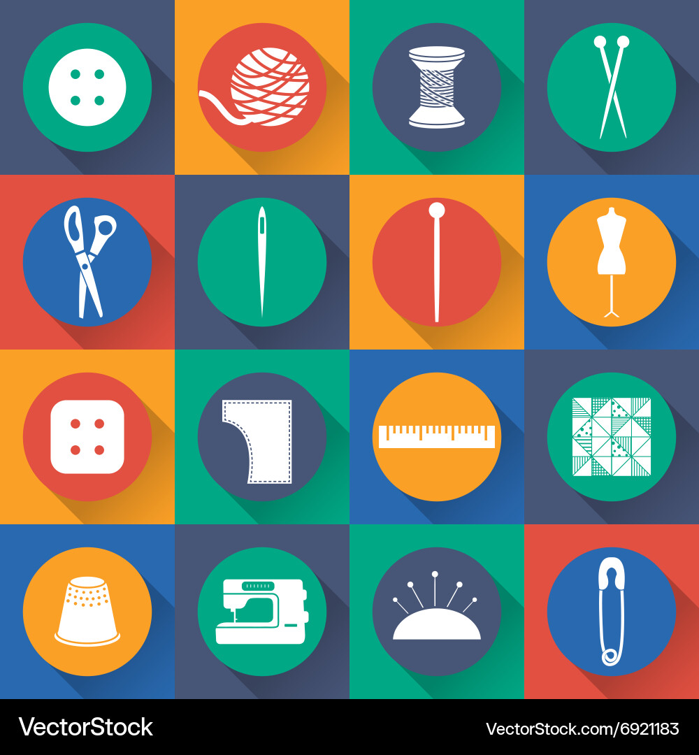 Set icon of sewing in flat design Royalty Free Vector Image