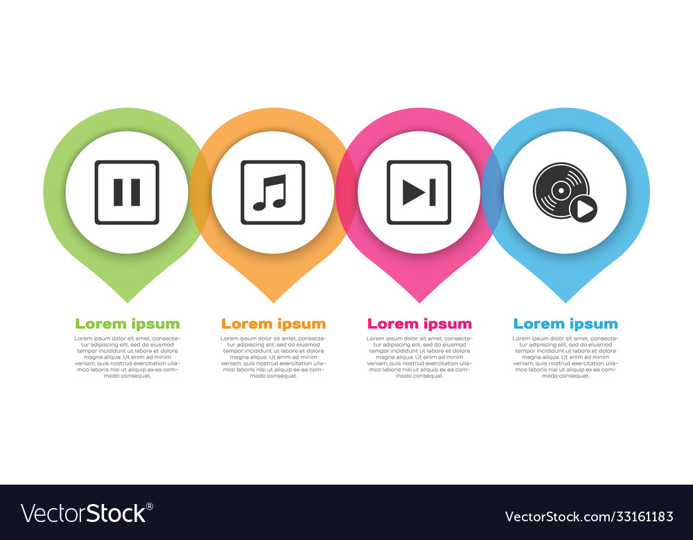 Set pause button music note tone fast forward Vector Image