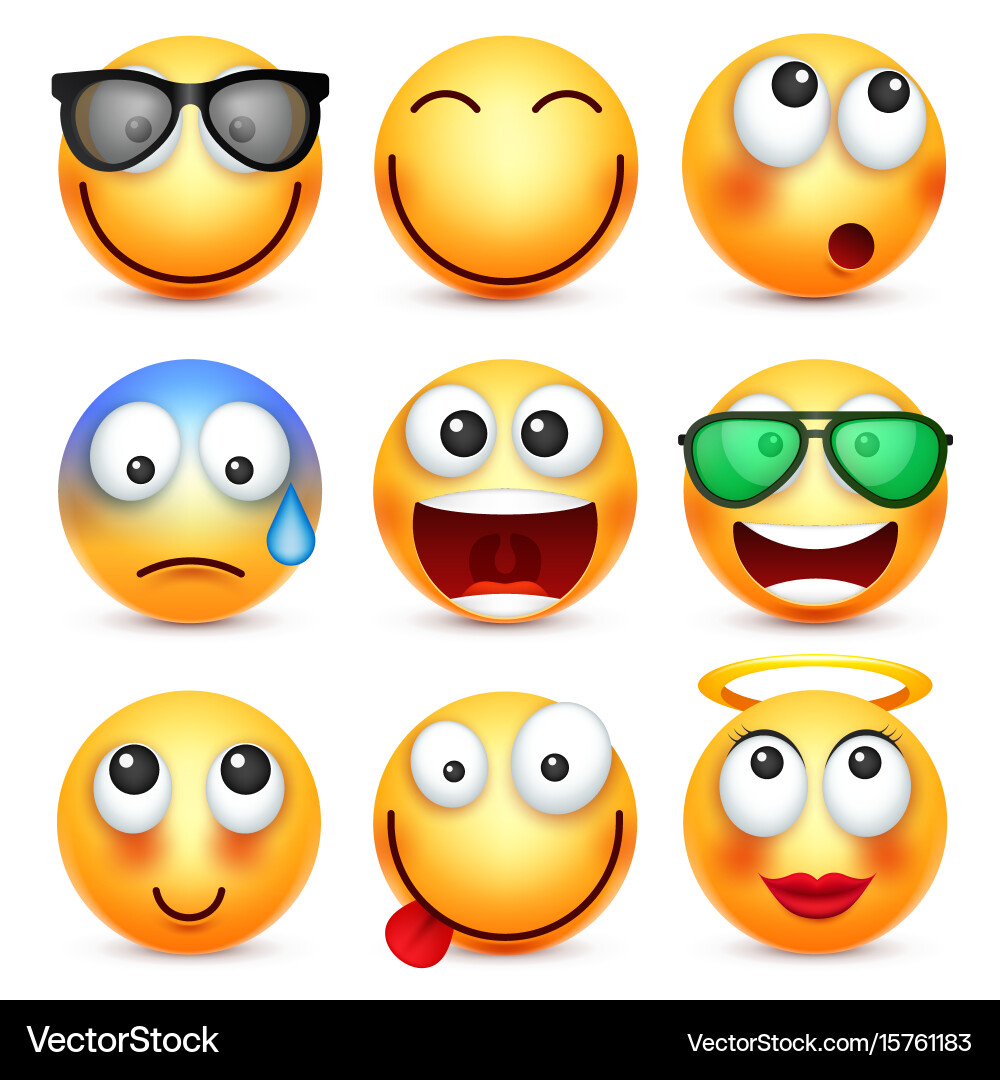 Smileyemoticon set yellow face with emotions Vector Image