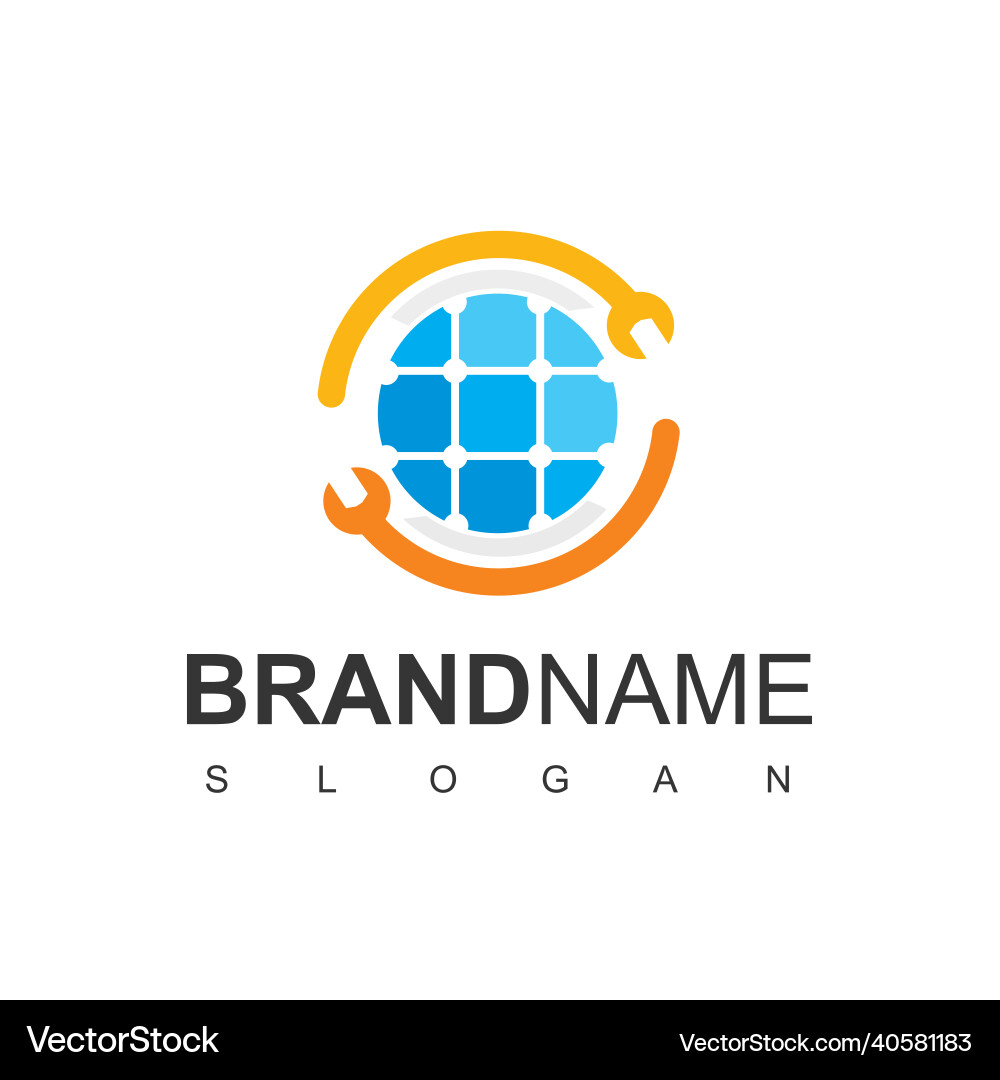 Solar cell service and repair logo Royalty Free Vector Image