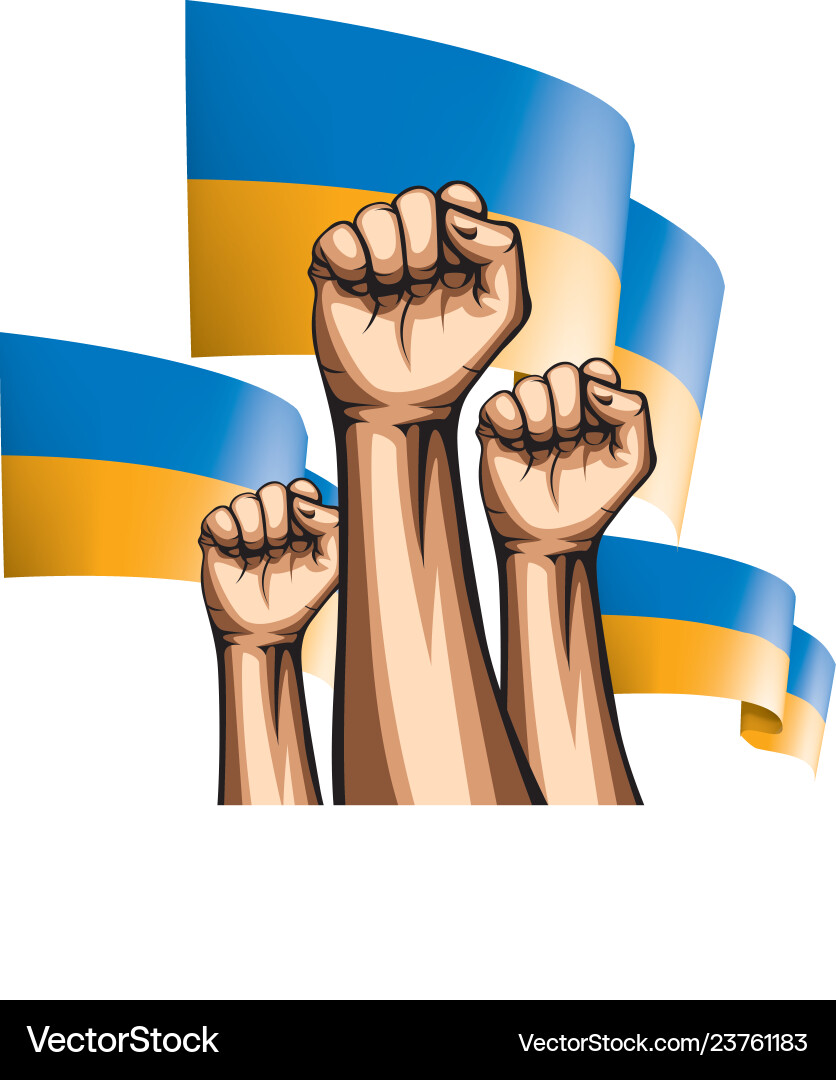 Ukraine flag and hand on white background Vector Image