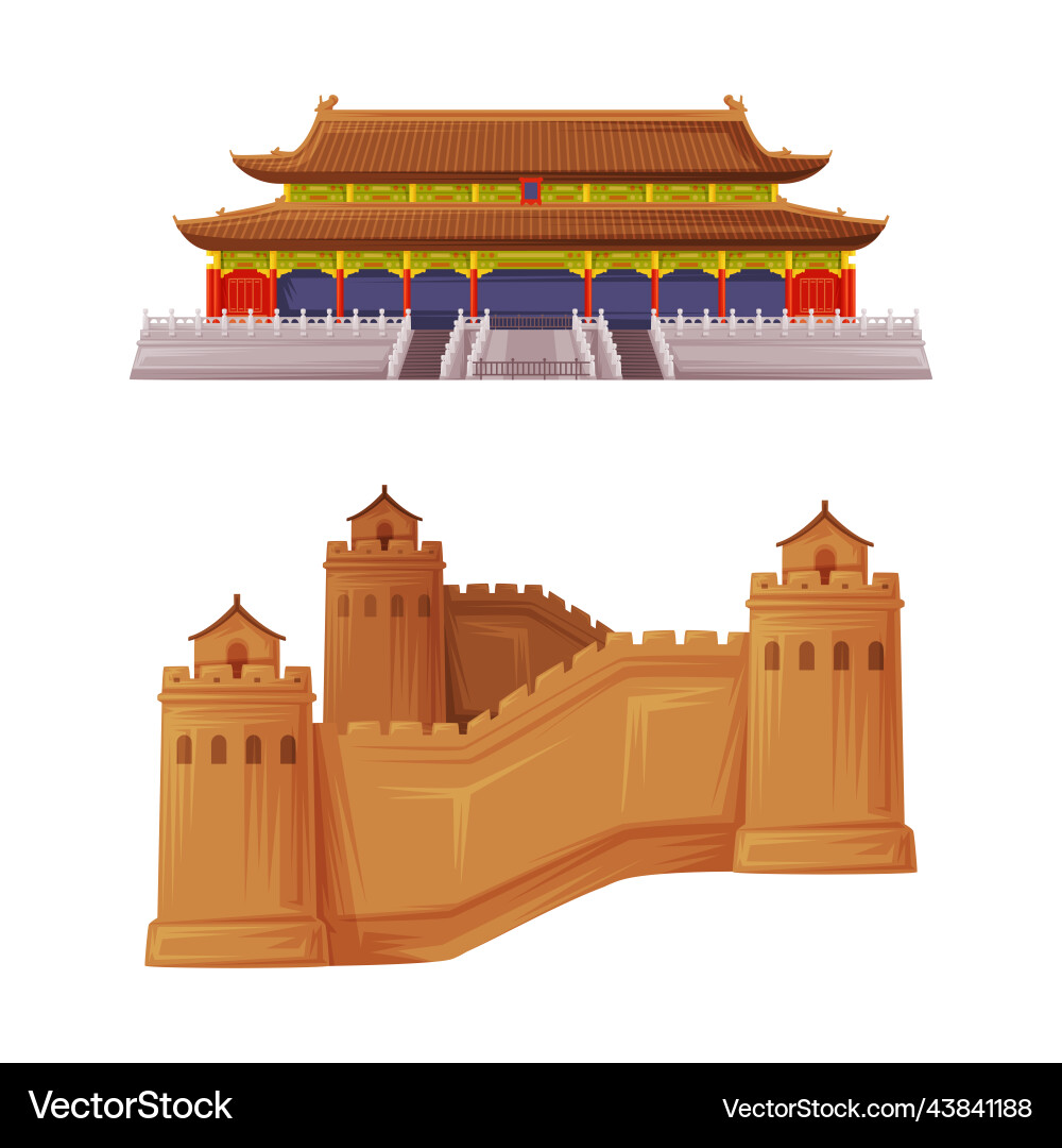 Chinese temple and great wall architecture Vector Image