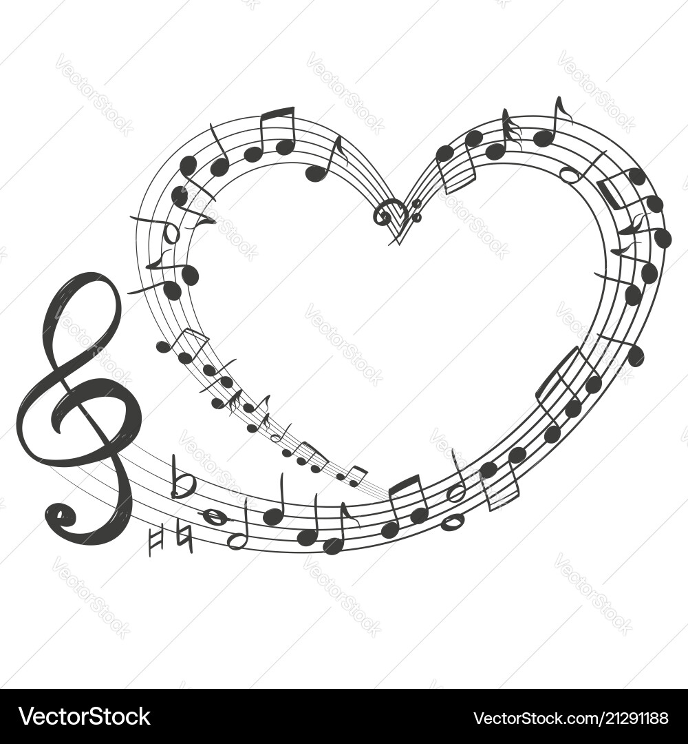 Musical notes in form a heart icon love Royalty Free Vector