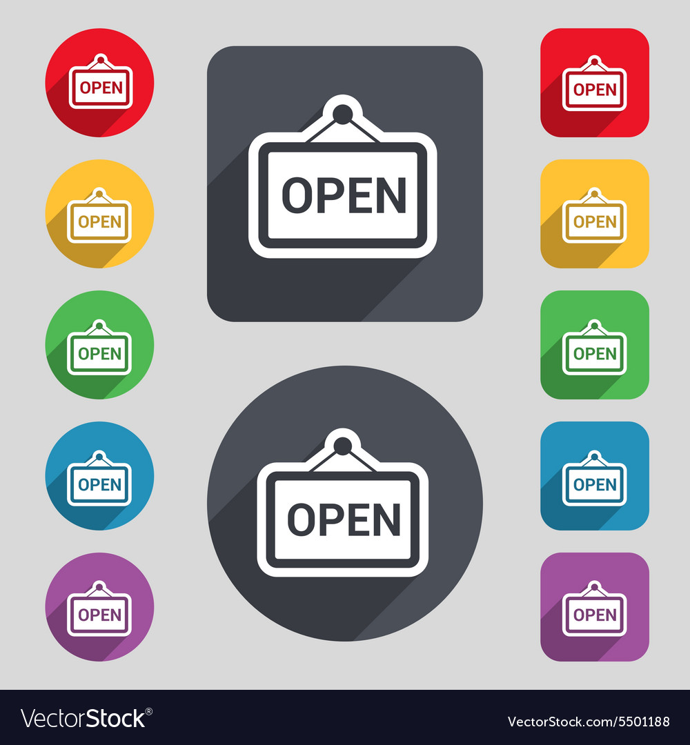 Open icon sign a set of 12 colored buttons Vector Image