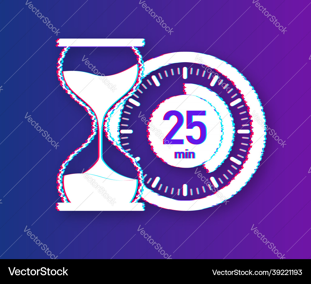 25 minutes stopwatch glitch icon Royalty Free Vector Image