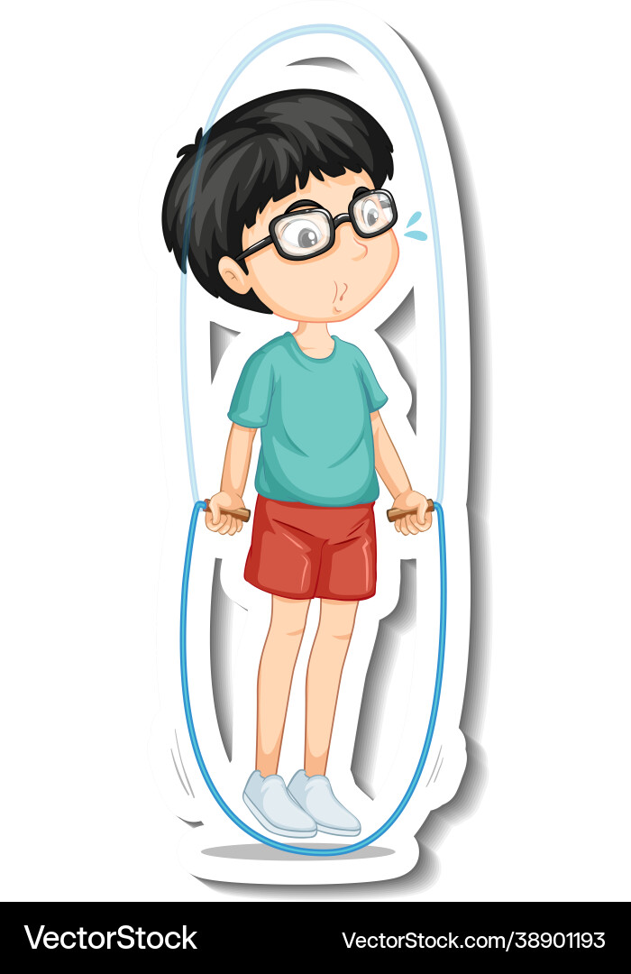 A boy jumping rope cartoon character sticker Vector Image