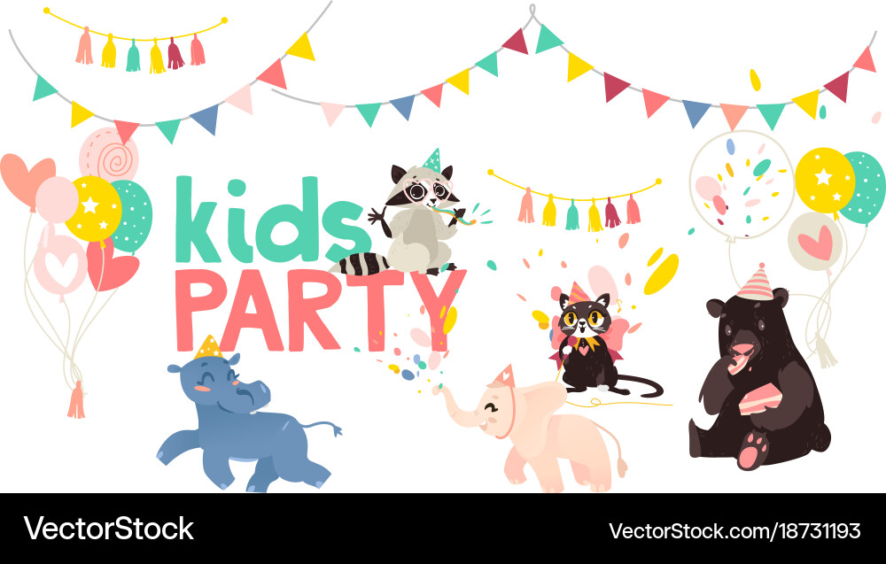 Cartoon animals party poster Royalty Free Vector Image