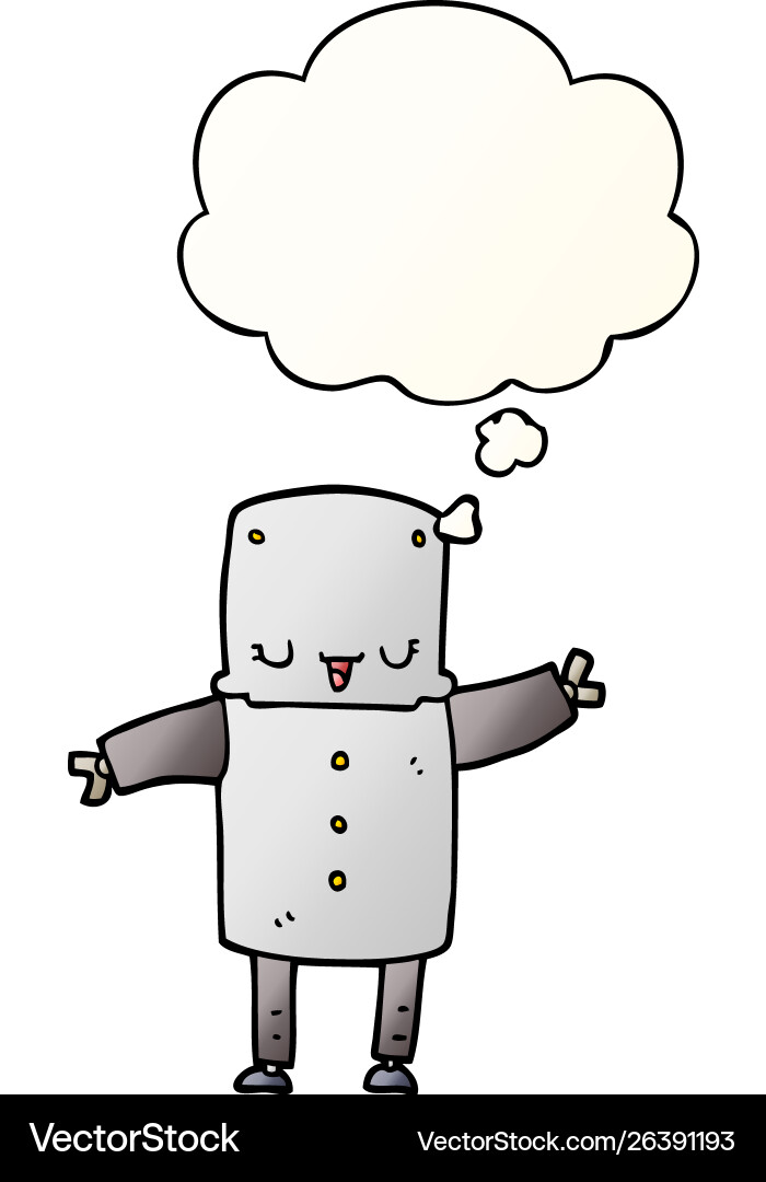 Cartoon robot and thought bubble in smooth Vector Image