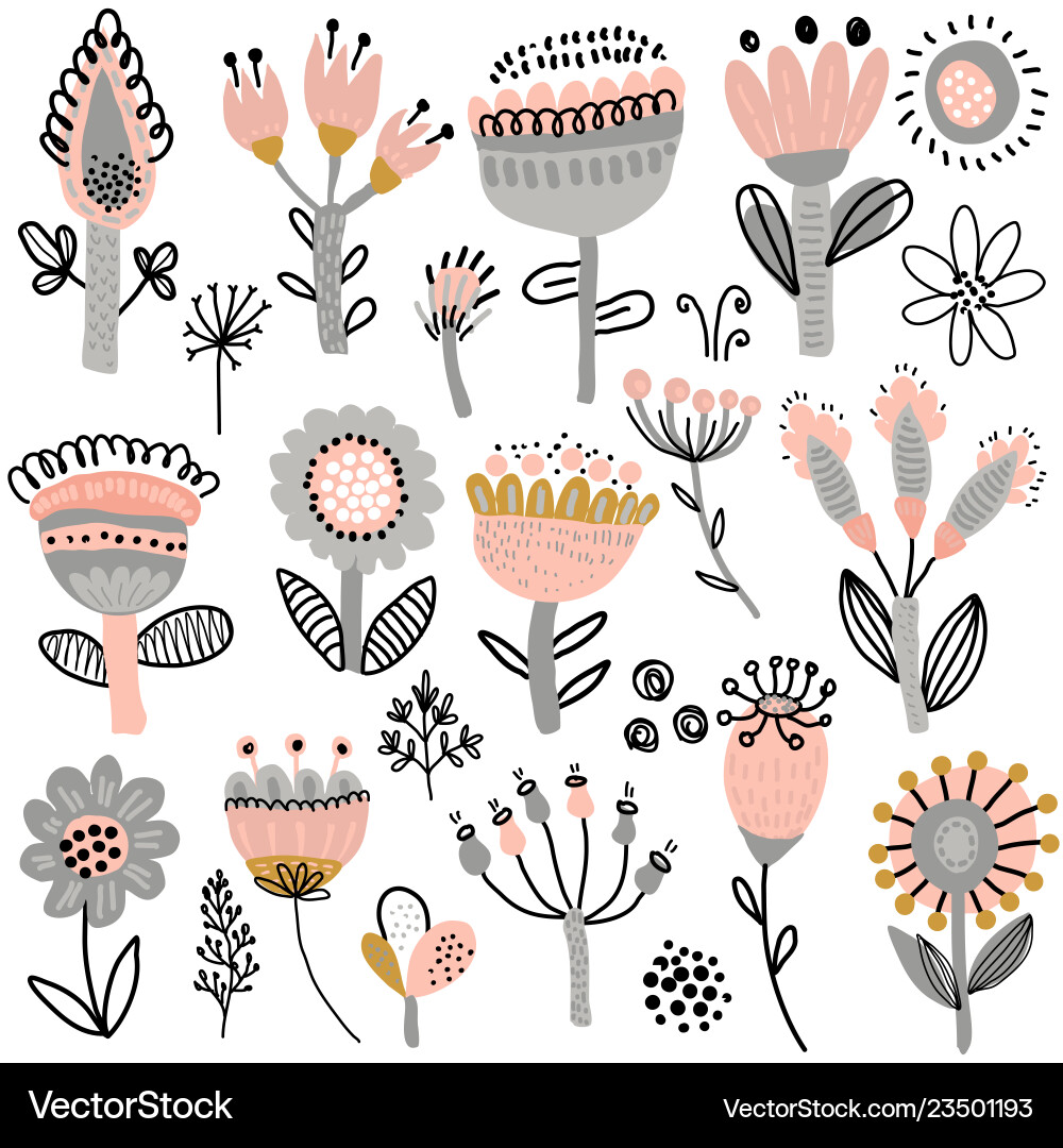 Collection fancy flowers scandinavian Royalty Free Vector