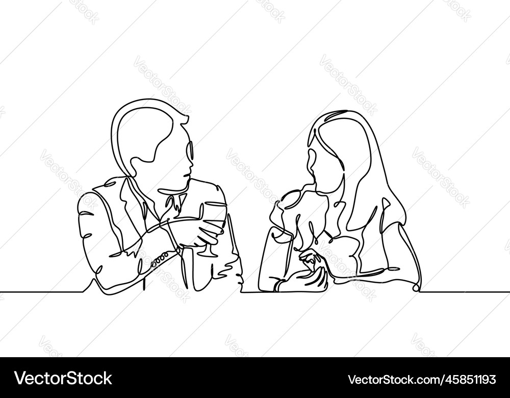 Continuous one line drawing of couple dinner Vector Image