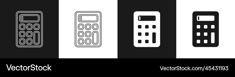 Set calculator icon isolated on black and white Vector Image