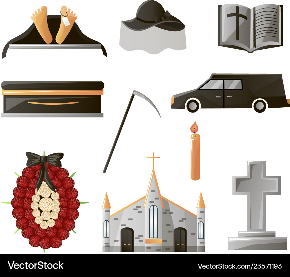 Set items used at funeral items that are Vector Image