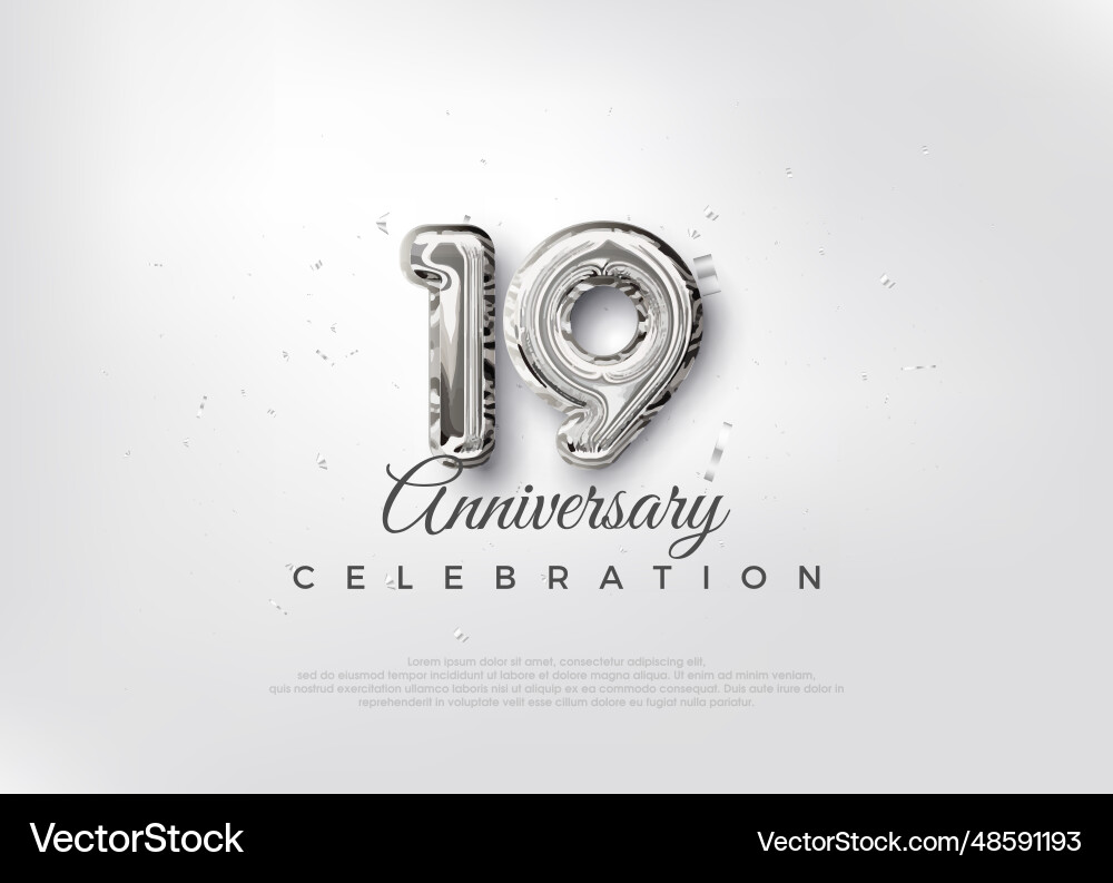 Silver balloon number premium 19th anniversary Vector Image