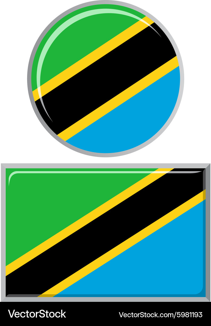 Tanzanian round and square icon flag Royalty Free Vector