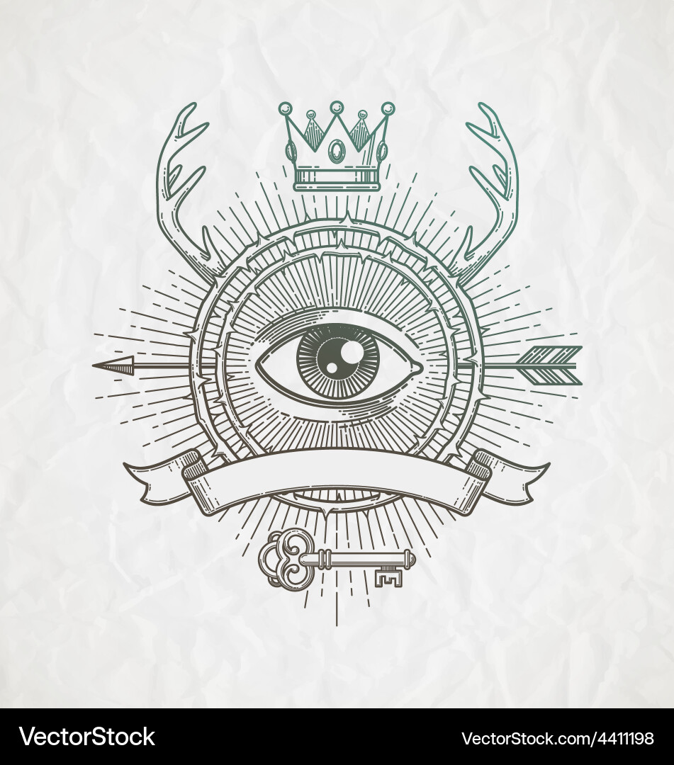 Abstract tattoo style line art emblem Royalty Free Vector